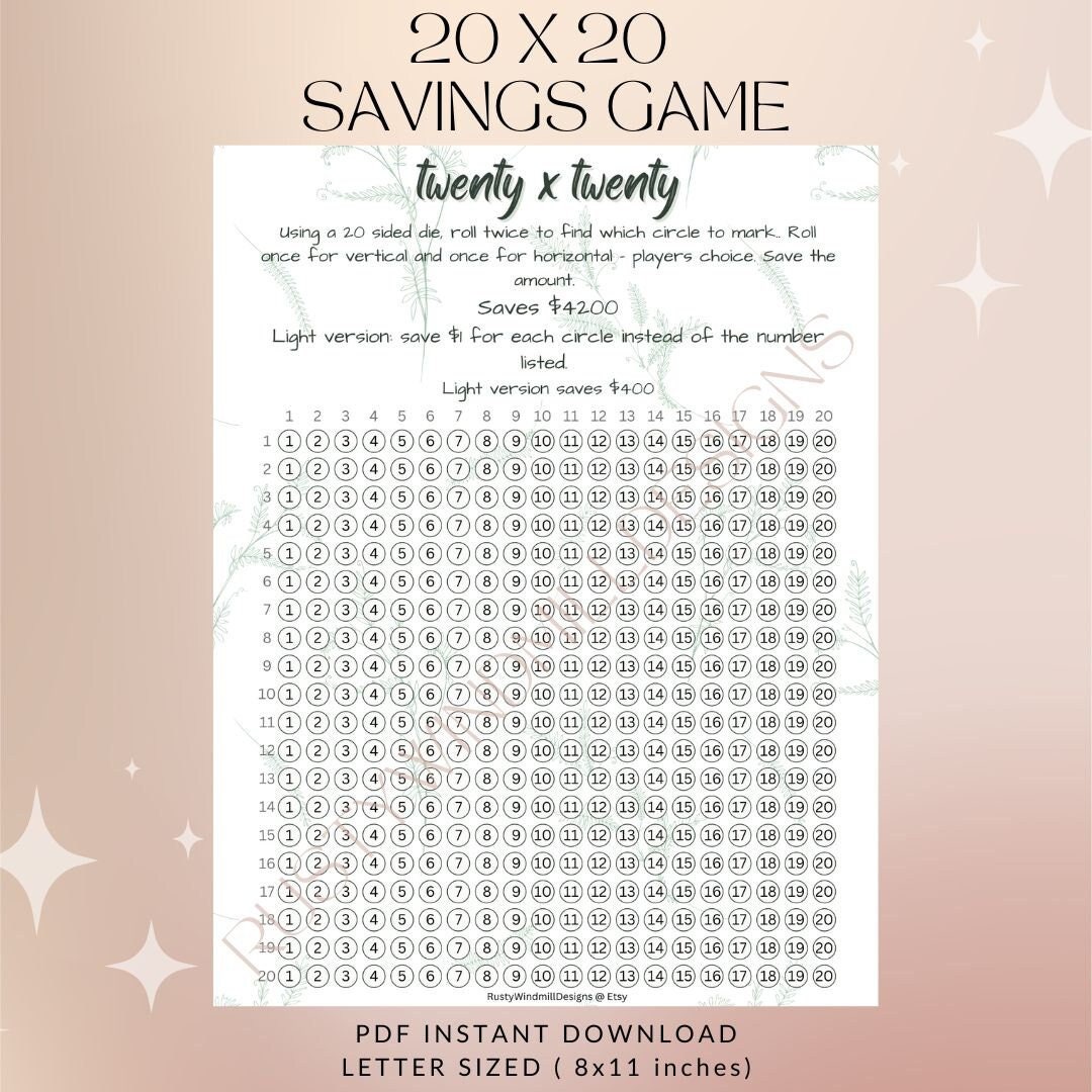 Twenty X Twenty Savings Game - Etsy