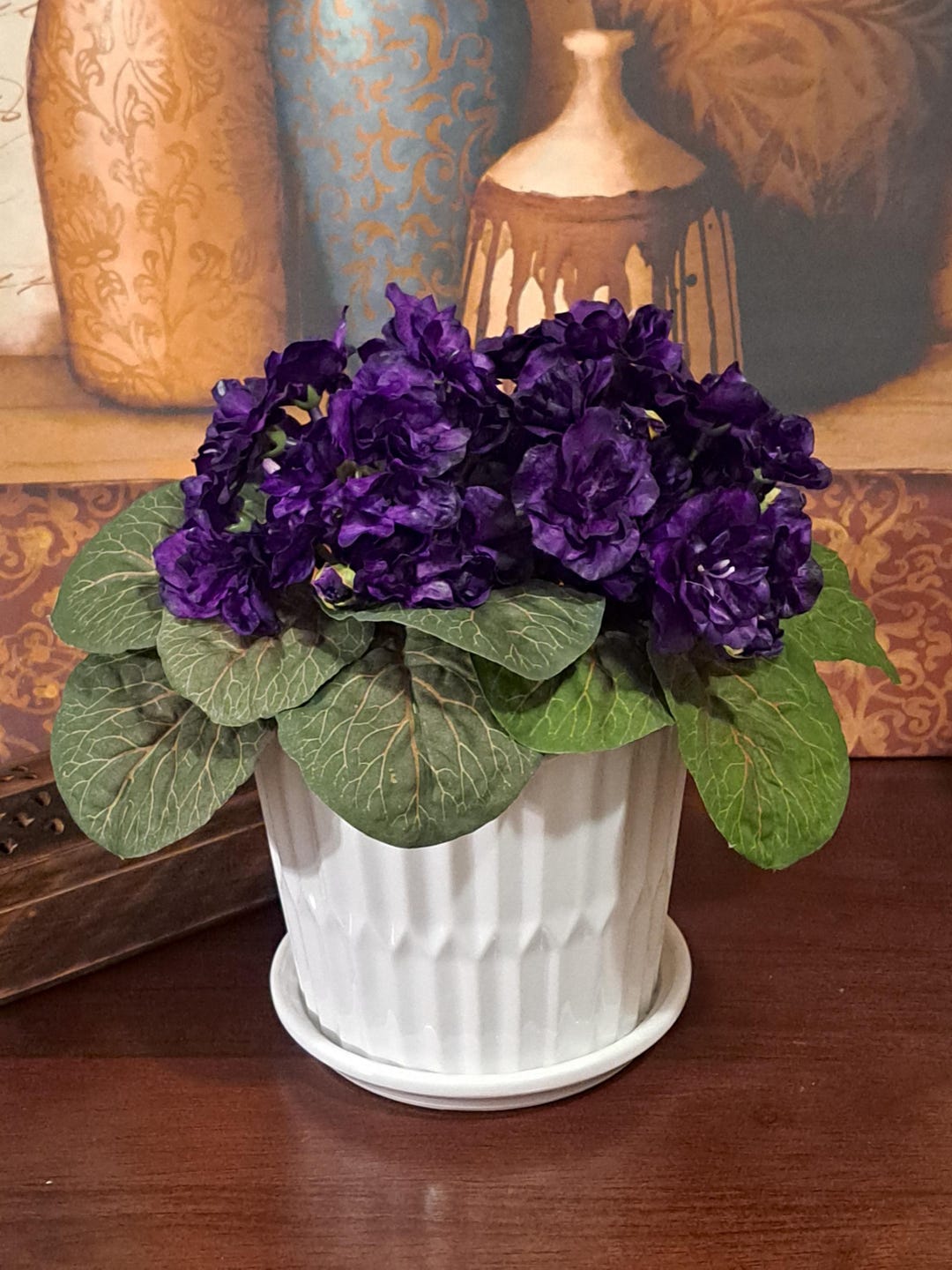 Real Touch African Violet Plant in Glossy White Ceramic Pot, Artificial ...