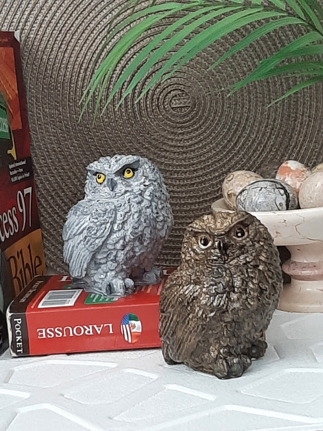 Vintage Gold-black and Gray Owl, Shabby Chic Distressed Owl Figurine ...
