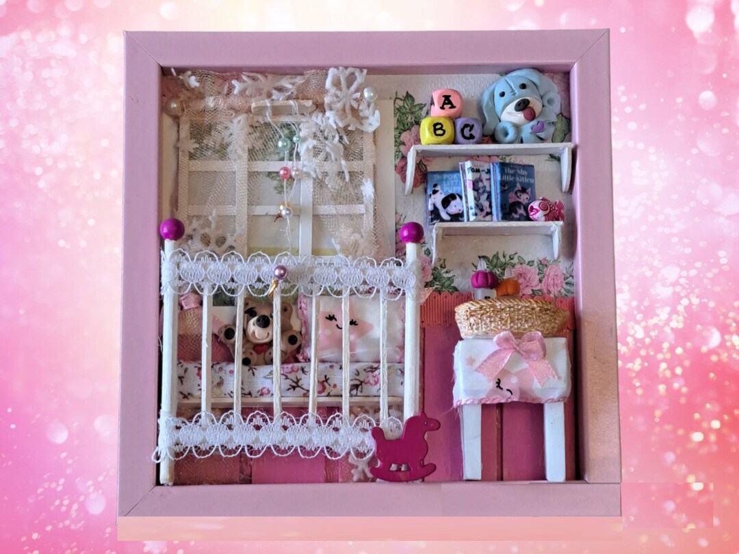 Baby Room Diorama, 6.75” Square Shadow Box Baby Room, Nursery Decor, It ...