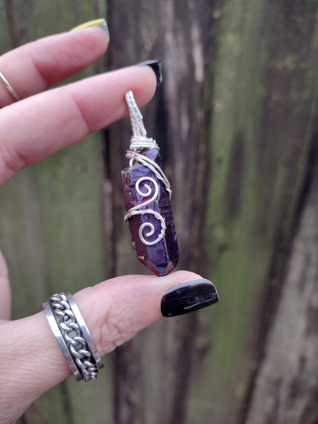 Enchanted Crystal Lab Grown Titanium Coated Quartz in Silver Plated ...