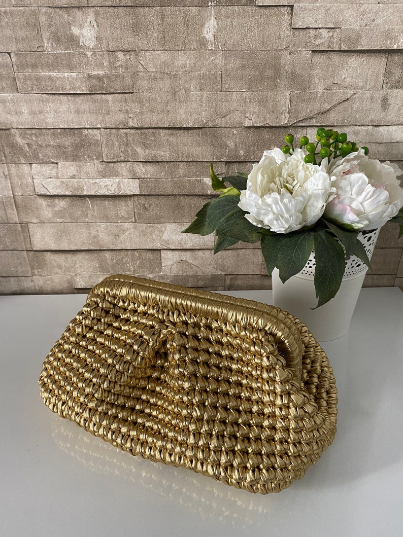 Metallic Raffia Bag Gold Raffia Clutch Evening Pouch Bag - Etsy