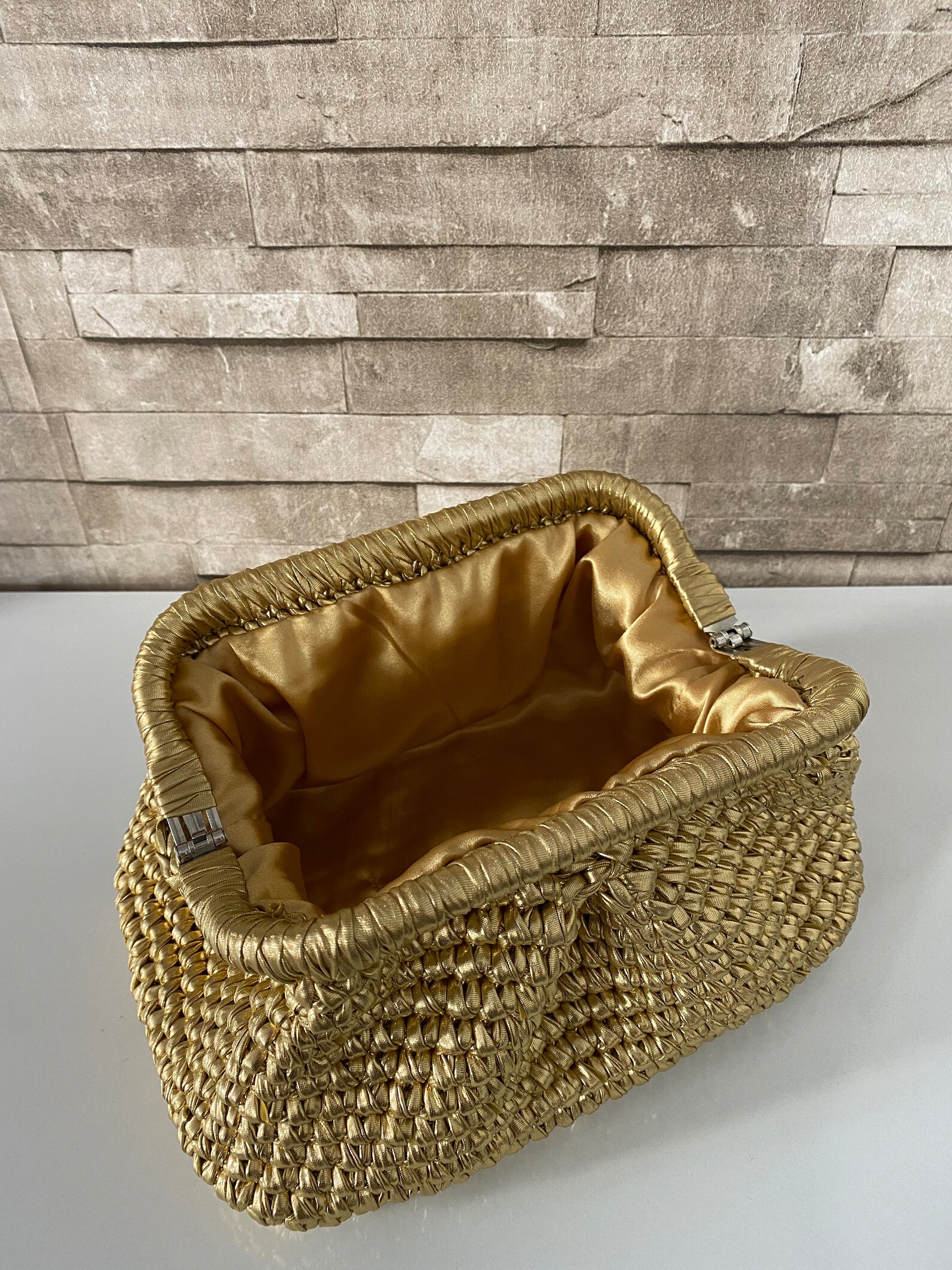 Metallic Raffia Bag, Gold Raffia Clutch, Evening Pouch Bag, Crochet ...