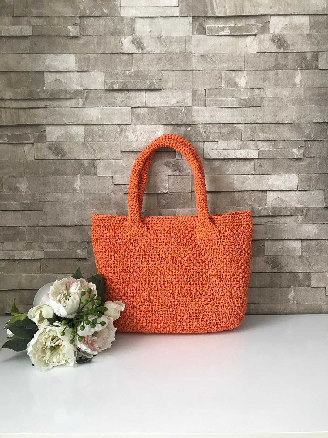 Orange Crochet Straw Tote Bag: Summer Beach Market Bag - Etsy