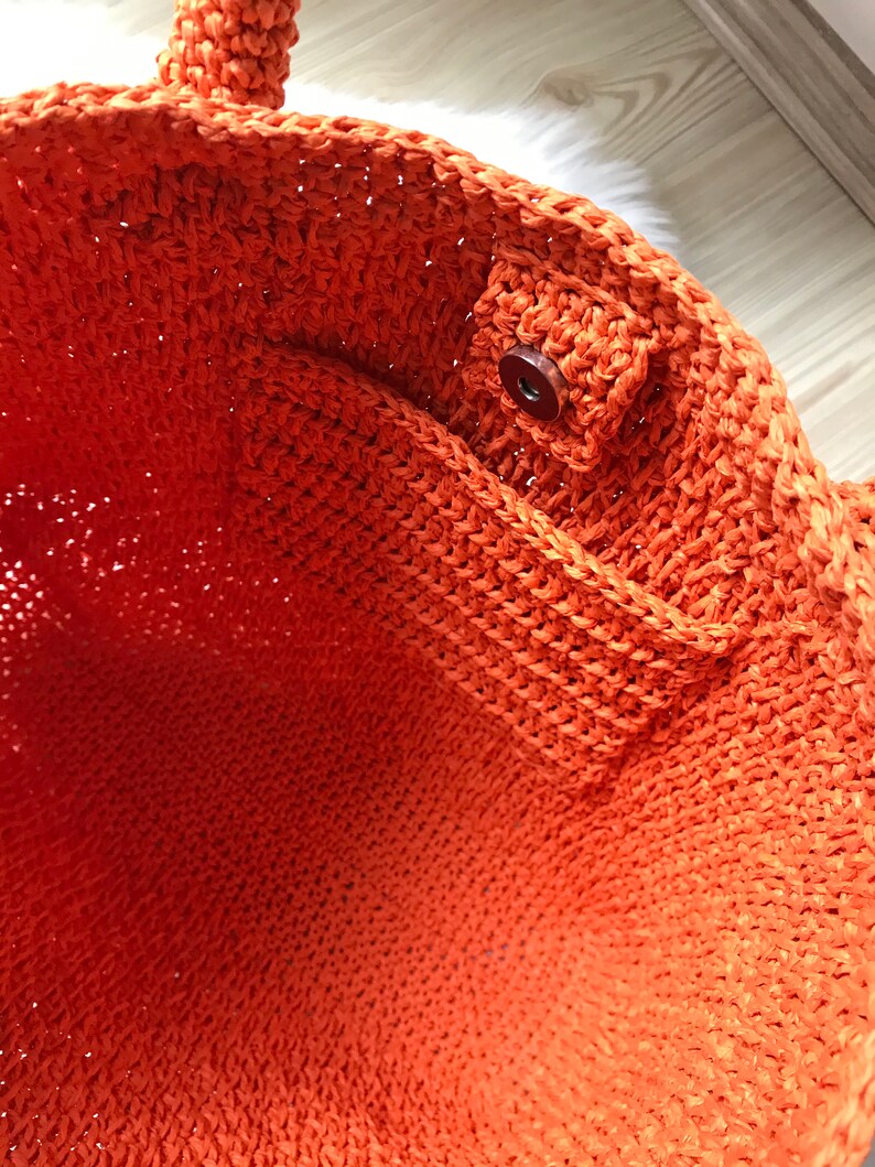 Orange Crochet Straw Tote Bag: Summer Beach Market Bag - Etsy