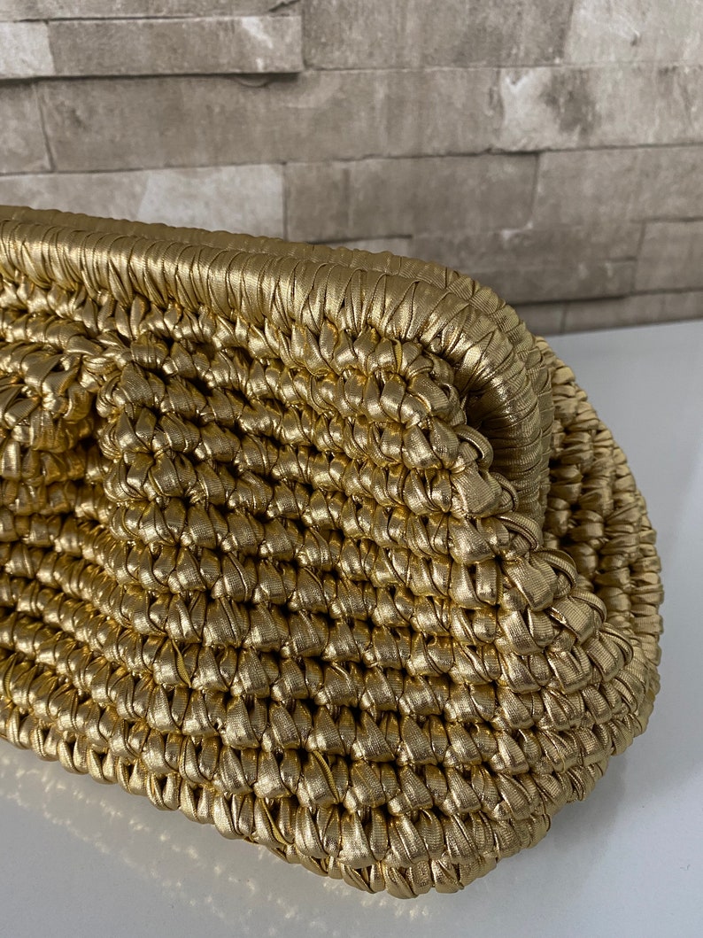 Metallic Raffia Bag, Gold Raffia Clutch, Evening Pouch Bag, Crochet ...