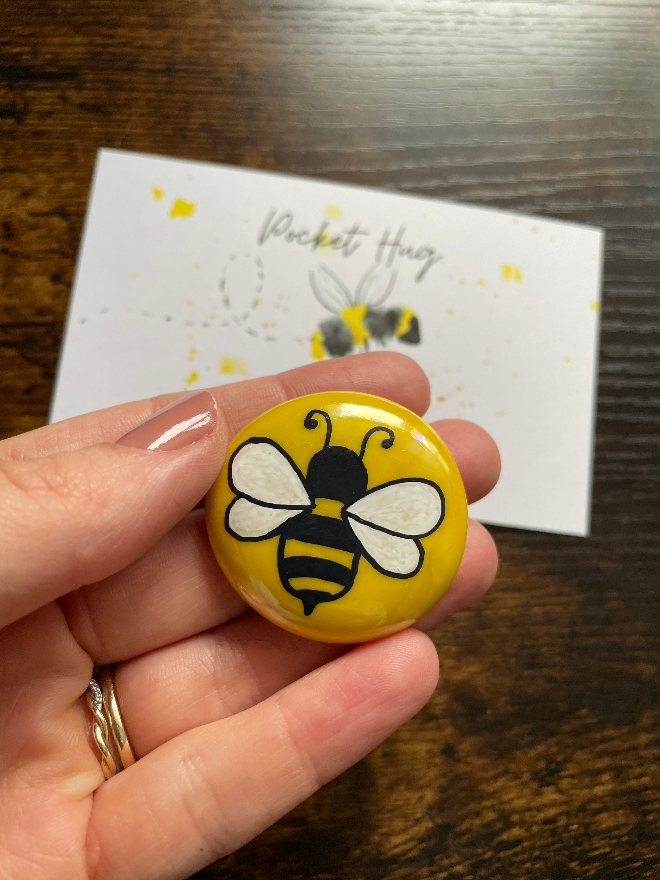 Bumble Bee Pocket Hug, Glass Fidget Pebble, Uplifting Present, Bumble ...