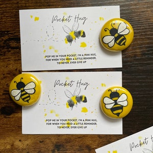 Bumble Bee Pocket Hug, Glass Fidget Pebble, Uplifting Present, Bumble ...