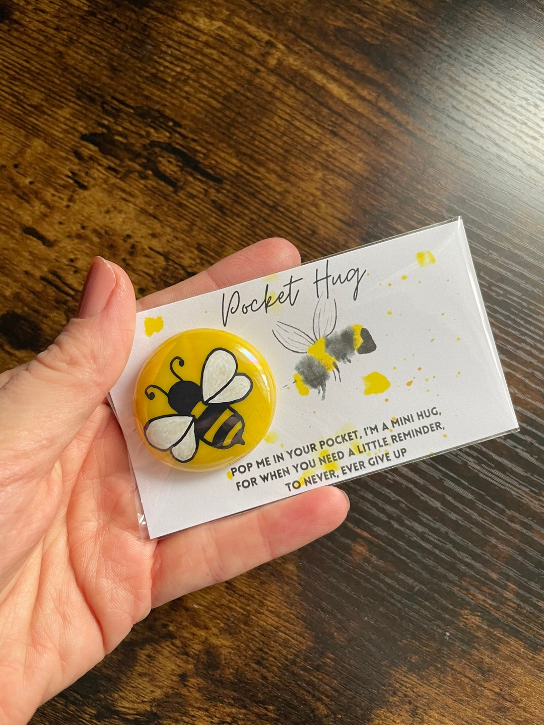 Bumble Bee Pocket Hug, Glass Fidget Pebble, Uplifting Present, Bumble ...