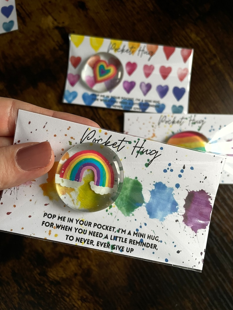 Rainbow Pocket Hug Glass Fidget Pebble Uplifting Present - Etsy UK