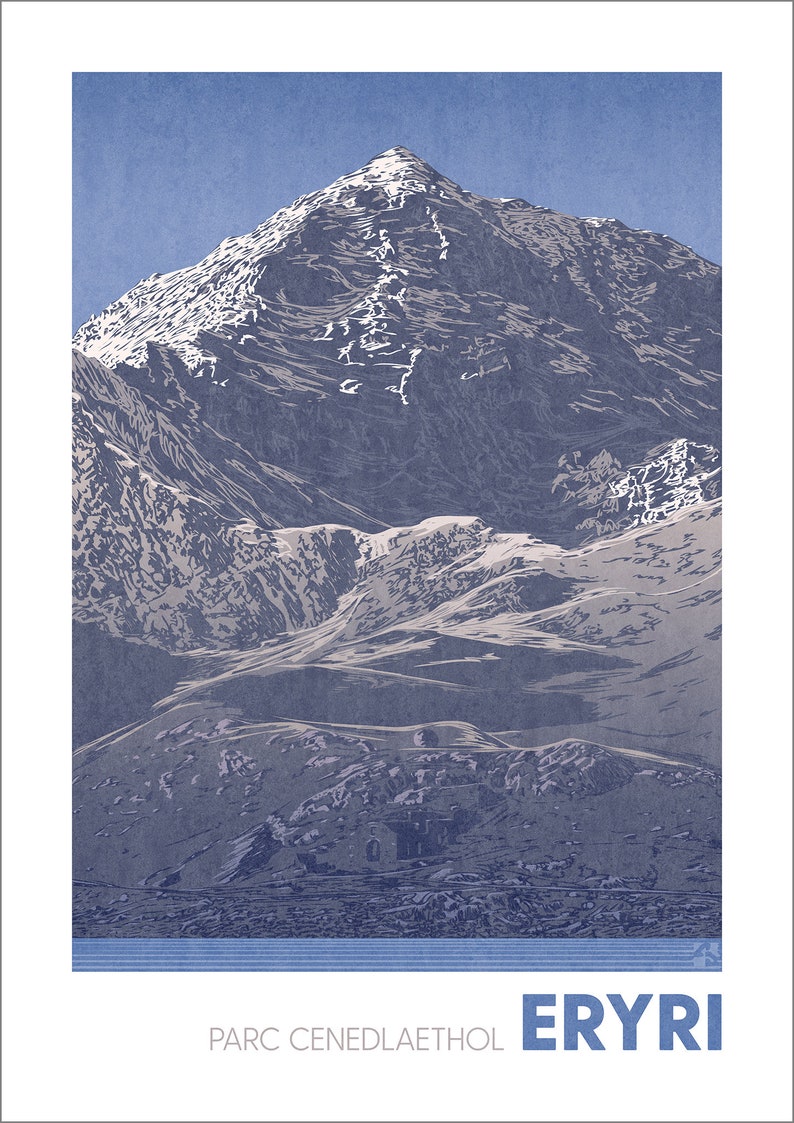 Parc Cenedlaethol Eryri Travel Poster, Wales, Yr Wyddfa, Snowdon ...