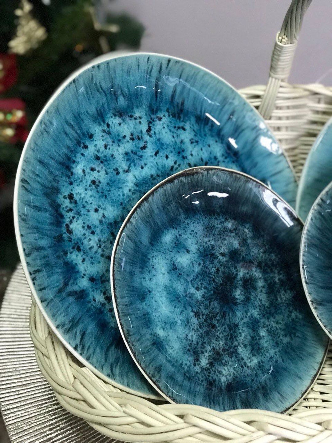 Set of 4 the Ceramic Plates 10.83 Blue Plate Scandia Series Hand ...