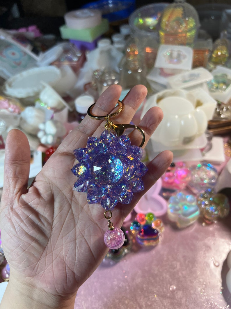 Kawaii Glitter Crystal Epoxy Resin Keychain Accessories - Etsy