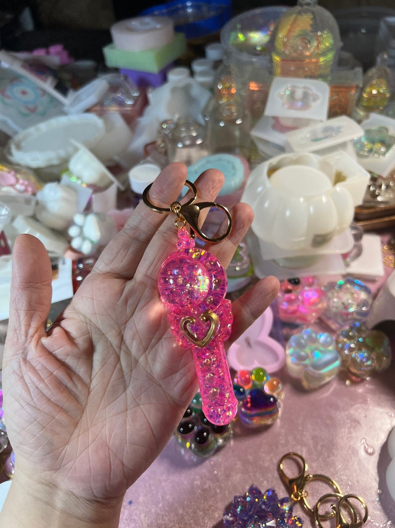 Kawaii Glitter Crystal Epoxy Resin Keychain Accessories - Etsy
