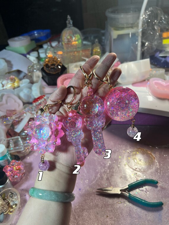 Kawaii Glitter Crystal Epoxy Resin Keychain Accessories - Etsy