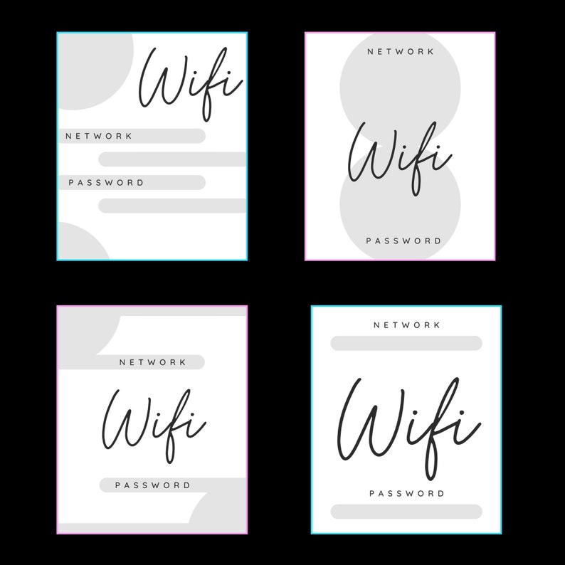 Set of 4 Wifi Password Printable Sign, Airbnb Wifi Sign, Guest Bedroom ...