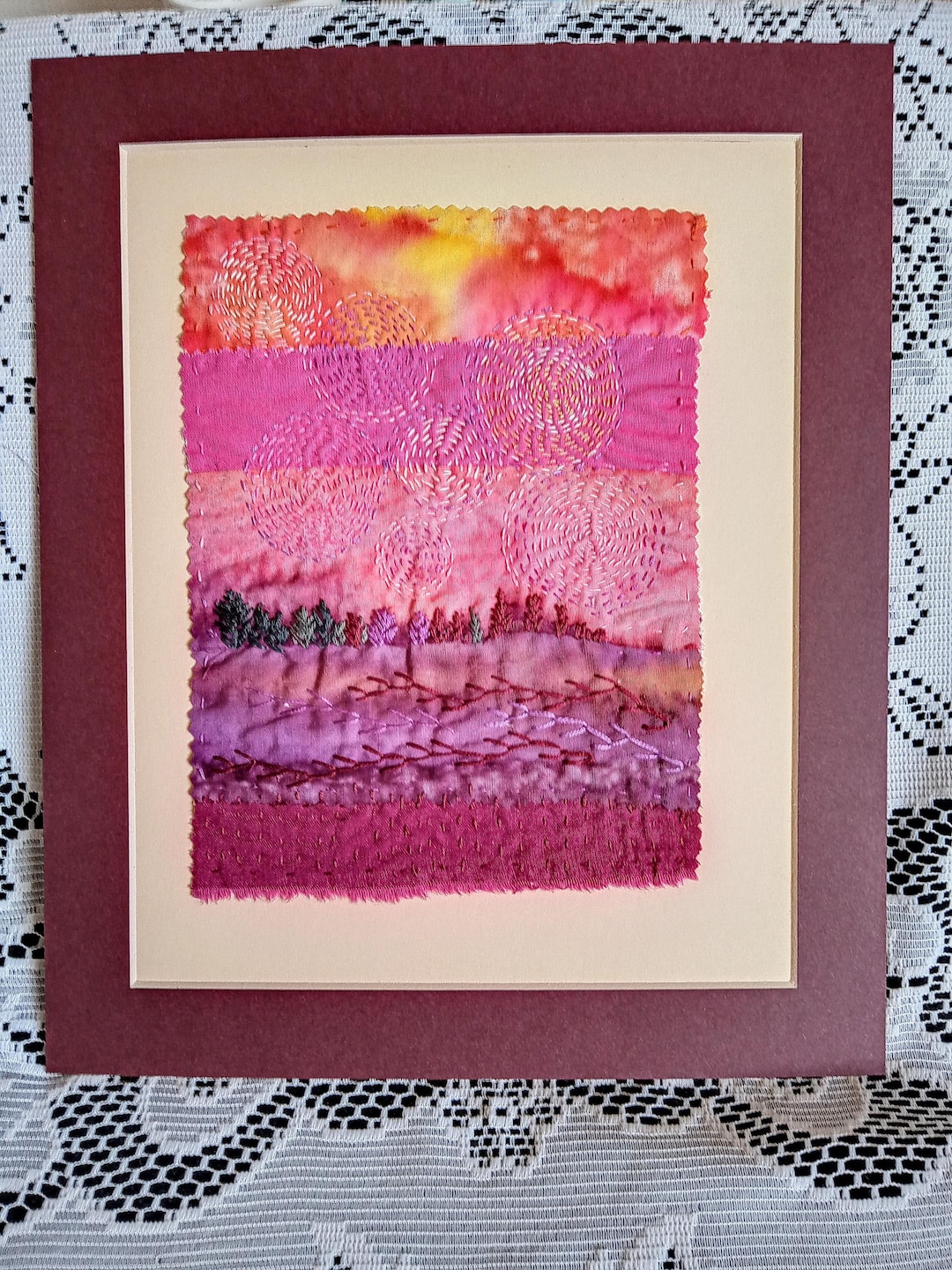 Textile Art, Stitched Wall Hanging, Hand Stitched Gift, Abstract ...