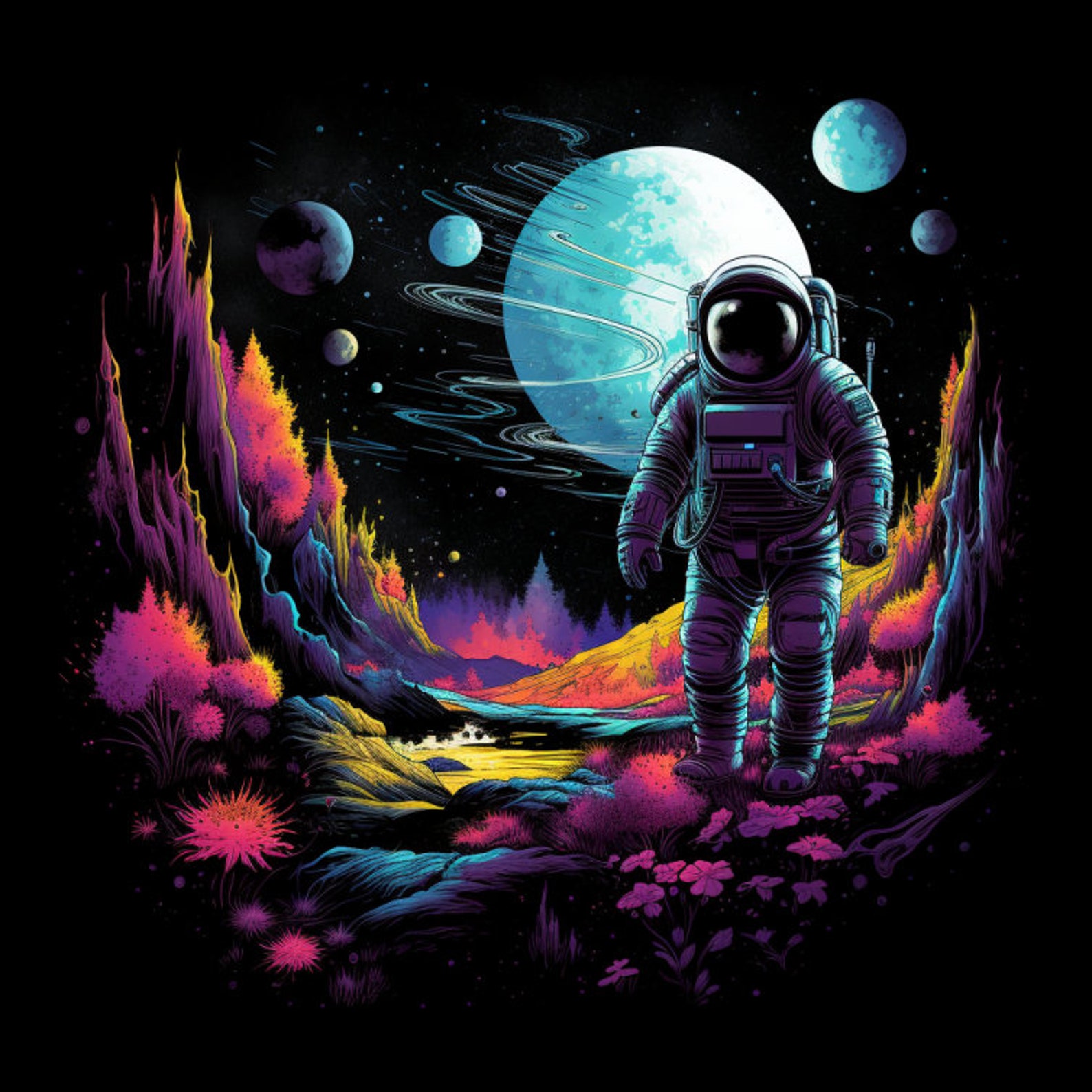 Neon Galactic Exploration, Bundle of 5 PNG Files for Wall Art, Digital ...