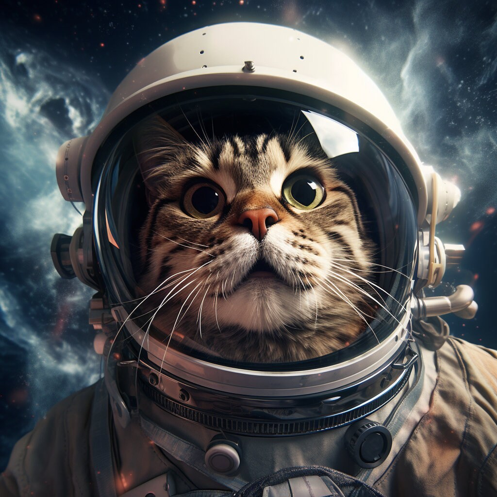 Astronaut Cat in Space, Bundle of 5 PNG Files for Wall Art, Digital ...