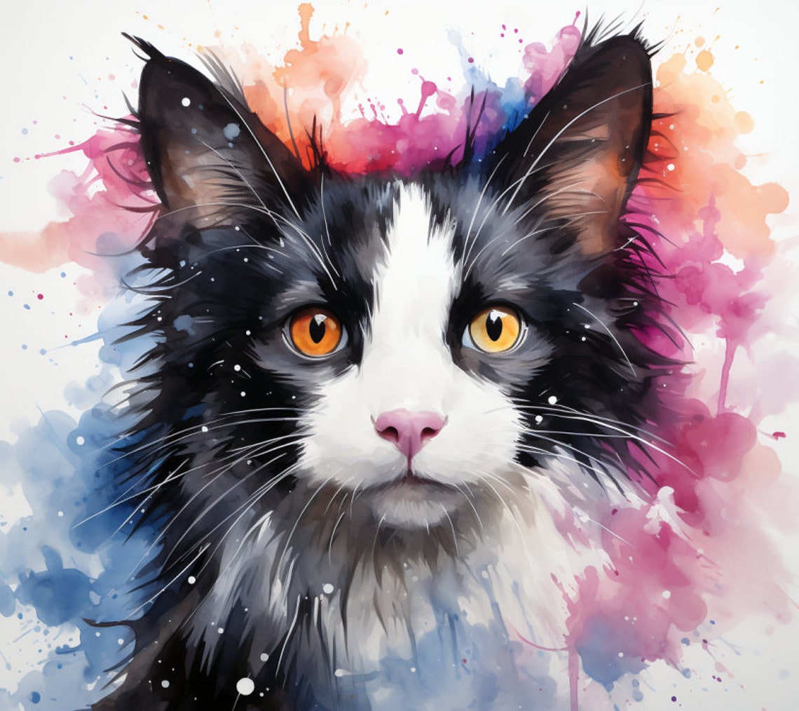 Cat Portrait PNG, Watercolor, Bundle of 5, Wall Art, Digital Prints, T ...
