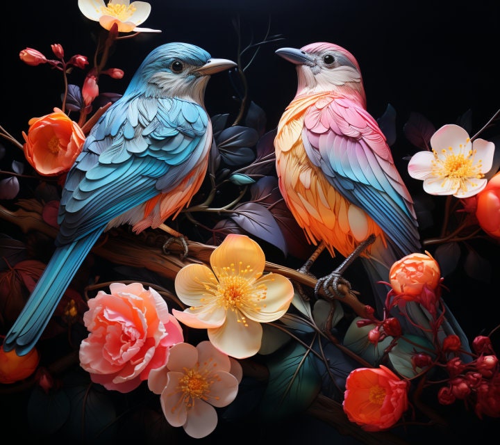 3D Neon Ethereal Birds PNG, Bundle of 5, Wall Art, Digital Prints, T ...