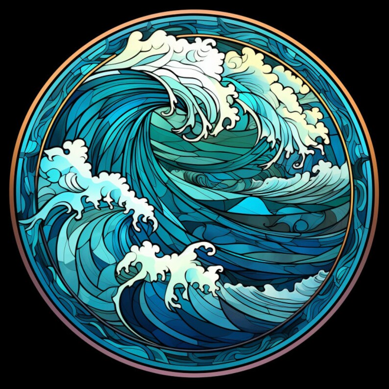 Soothing Ocean Waves, Mandala, Stained Glass, Bundle of 3 PNG Files for ...