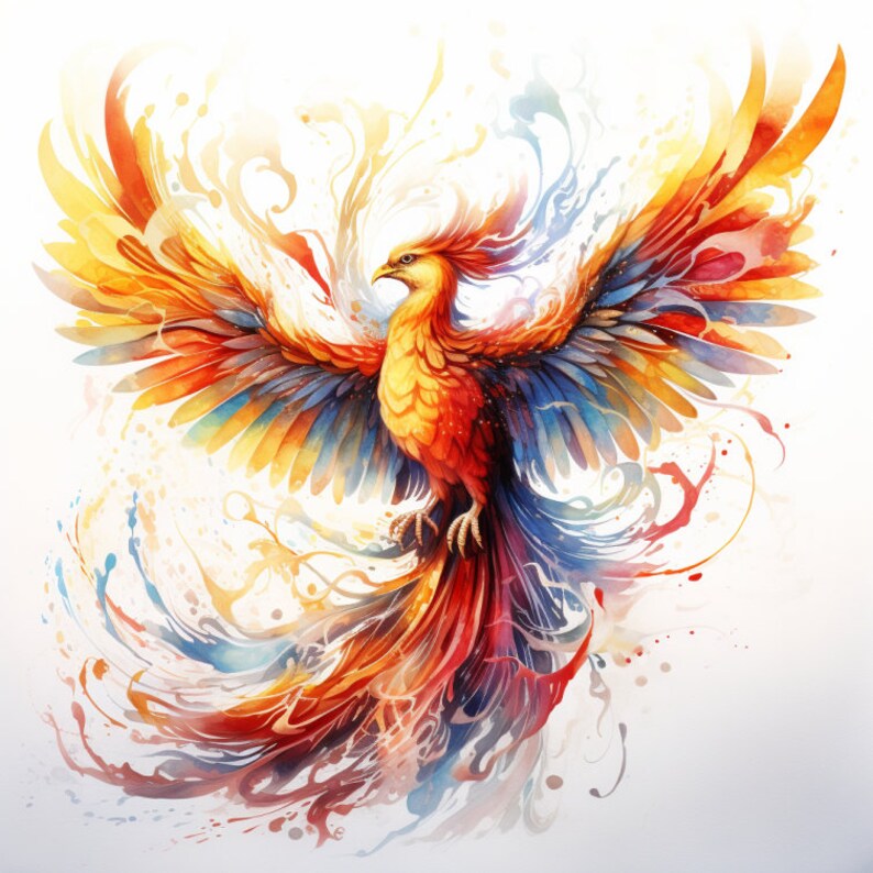 Watercolor Enchanted Phoenix, Bundle of 5 PNG Files for Wall Art ...