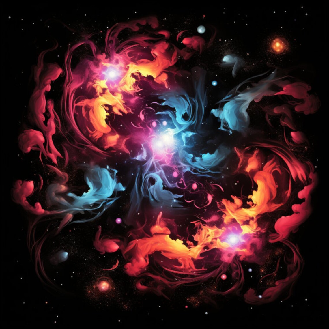 Neon Cosmic Nebula, Bundle of 5 PNG Files for Wall Art, Digital Prints ...