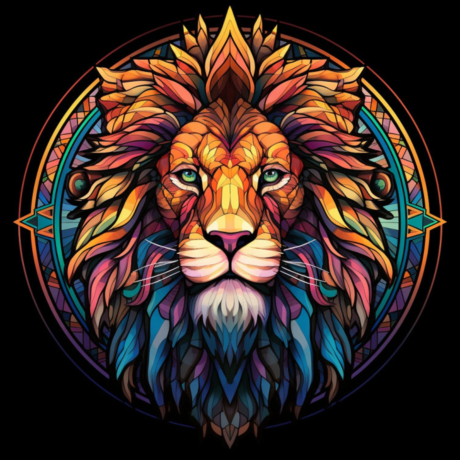 Glorious Lion, Stained Glass, Bundle of 3 PNG Files for Wall Art ...