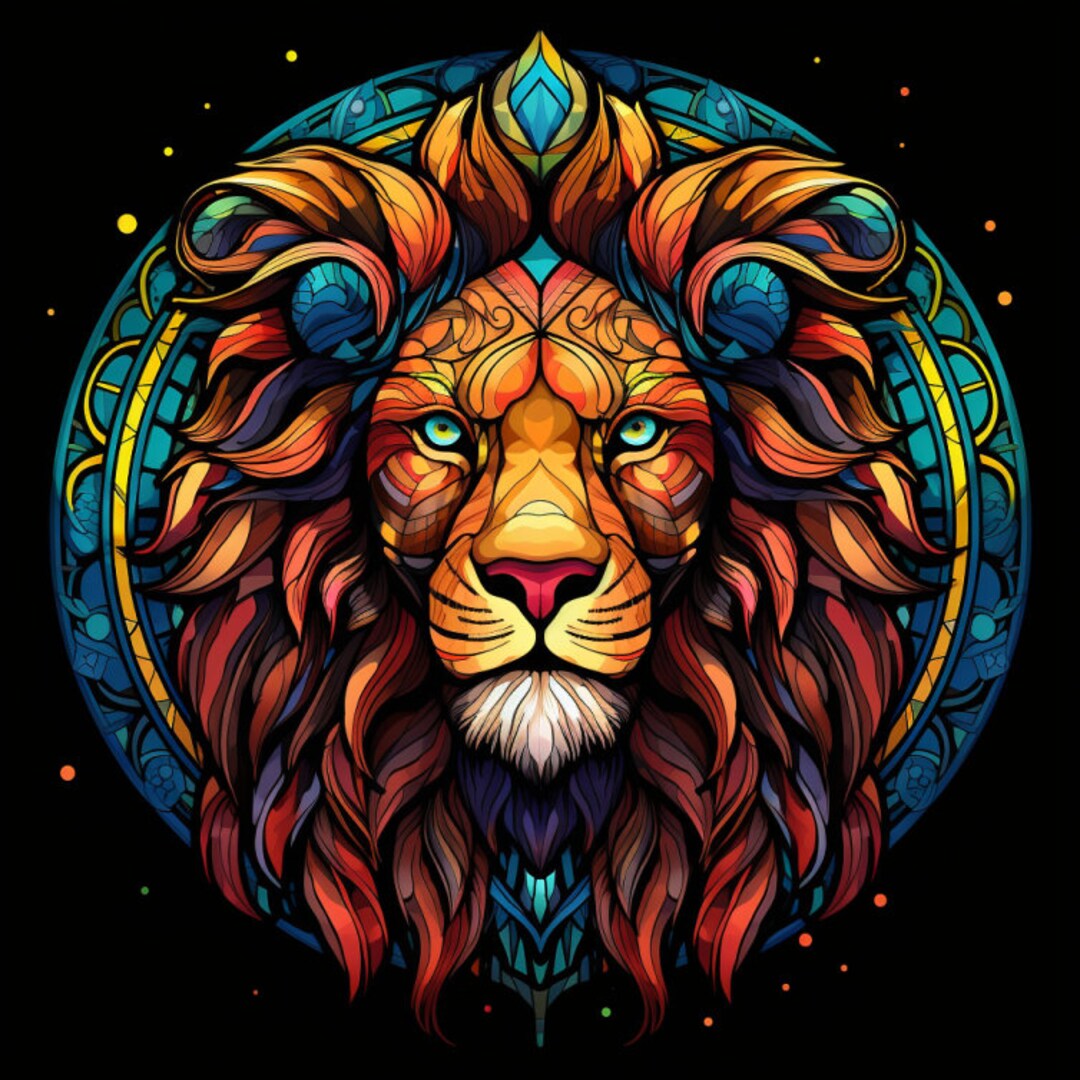 Glorious Lion, Stained Glass, Bundle of 3 PNG Files for Wall Art ...