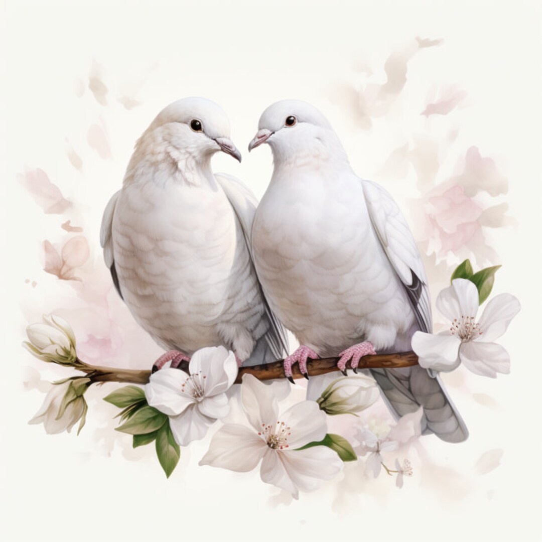 Lovely Wedding White Doves, Bundle of 5 Watercolor PNG Files for Wall ...