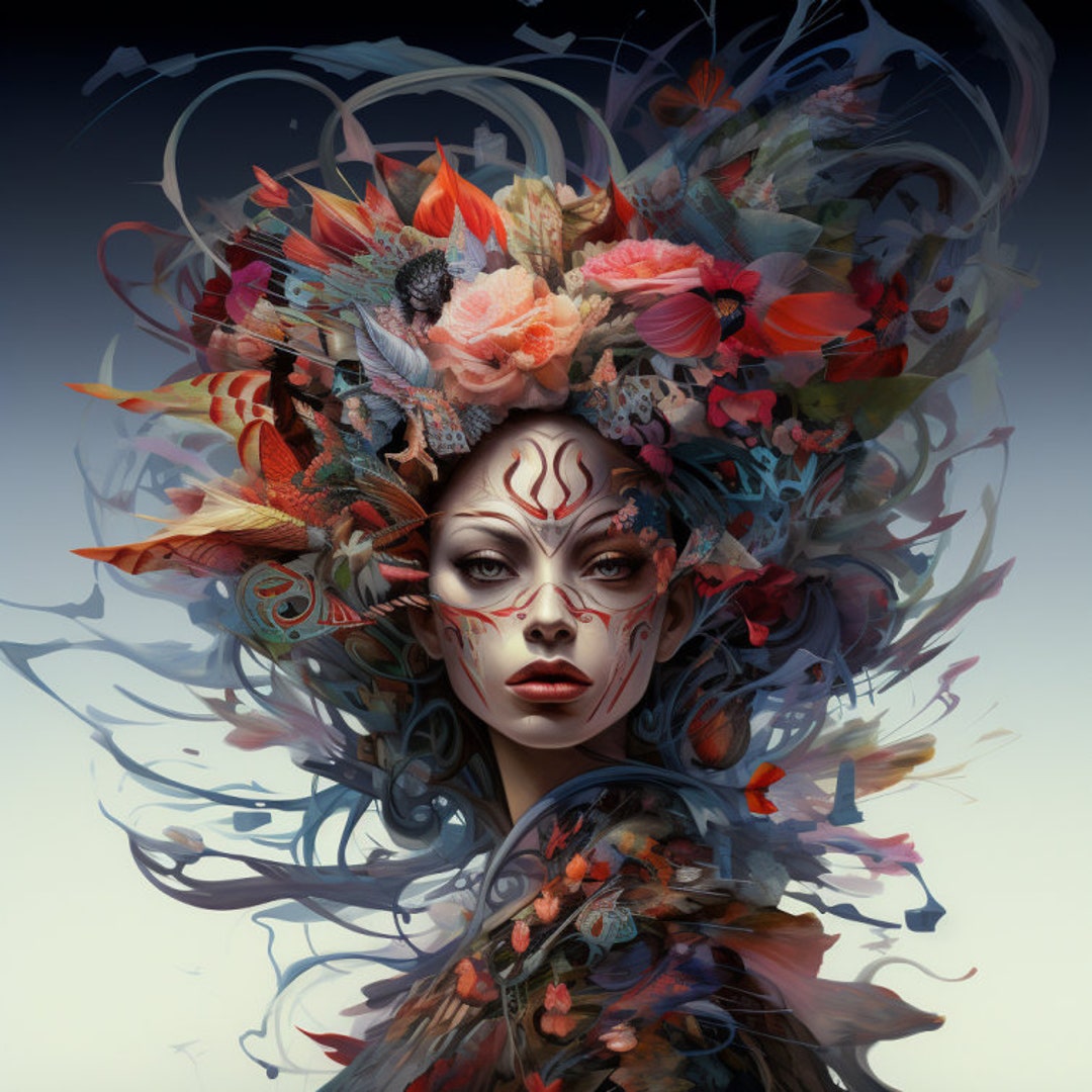 Creative Portrait of Woman, Bundle of 2 PNG Files for Wall Art, Digital ...