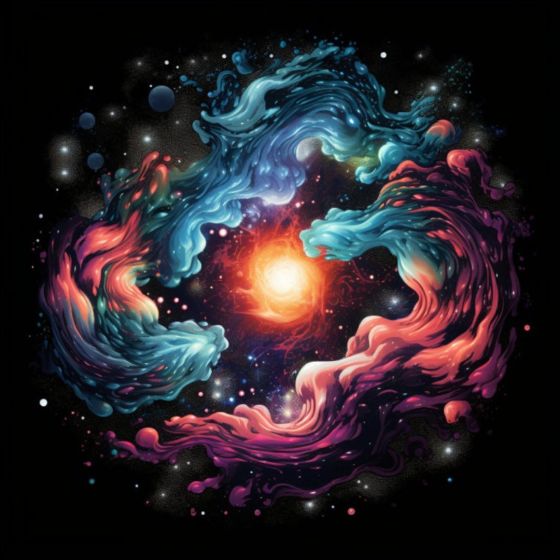 Neon Cosmic Nebula, Bundle of 5 PNG Files for Wall Art, Digital Prints ...