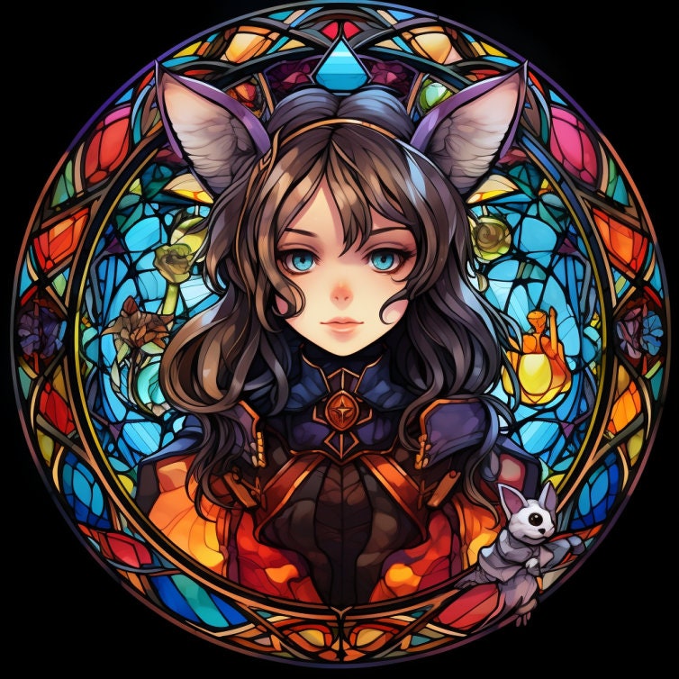 Anime Girl, Stained Glass, Bundle of 5 PNG Files for Wall Art, Digital ...