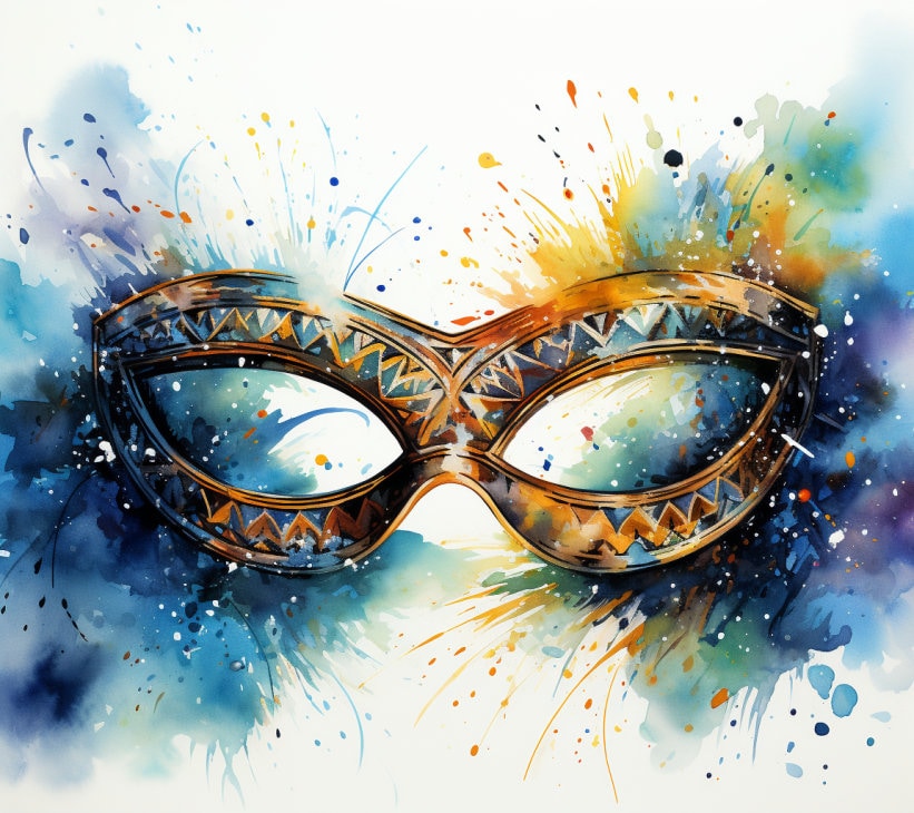 Mardi Gras Mask, Watercolor, Bundle of 5 PNG Files, Wall Art, Digital ...