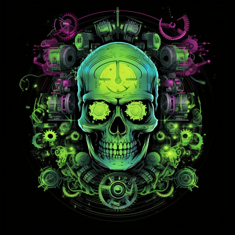 Neon Techno Skull, Bundle of 5 PNG Files for Wall Art, Digital Prints ...