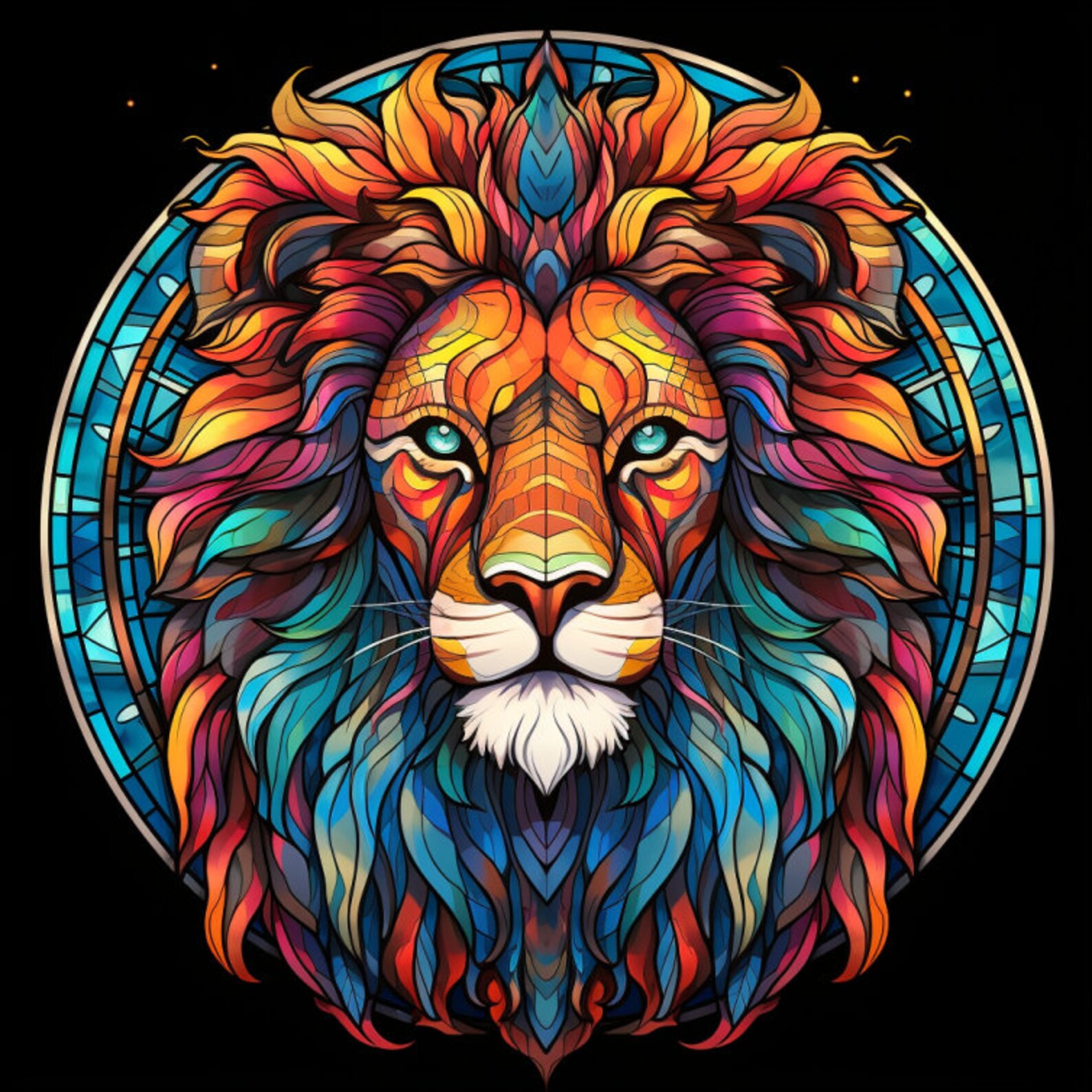 Glorious Lion, Stained Glass, Bundle of 3 PNG Files for Wall Art ...