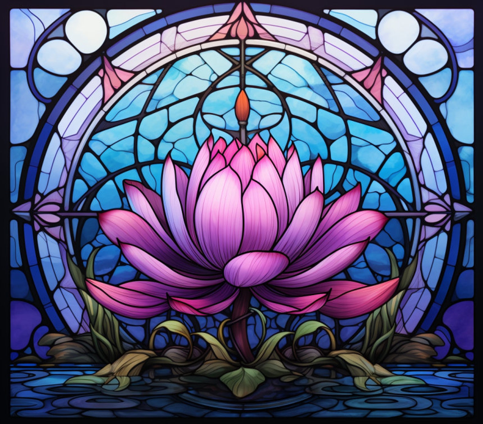 Zen Stained Glass Lotus, Bundle of 5 PNG Files for Wall Art, Digital ...