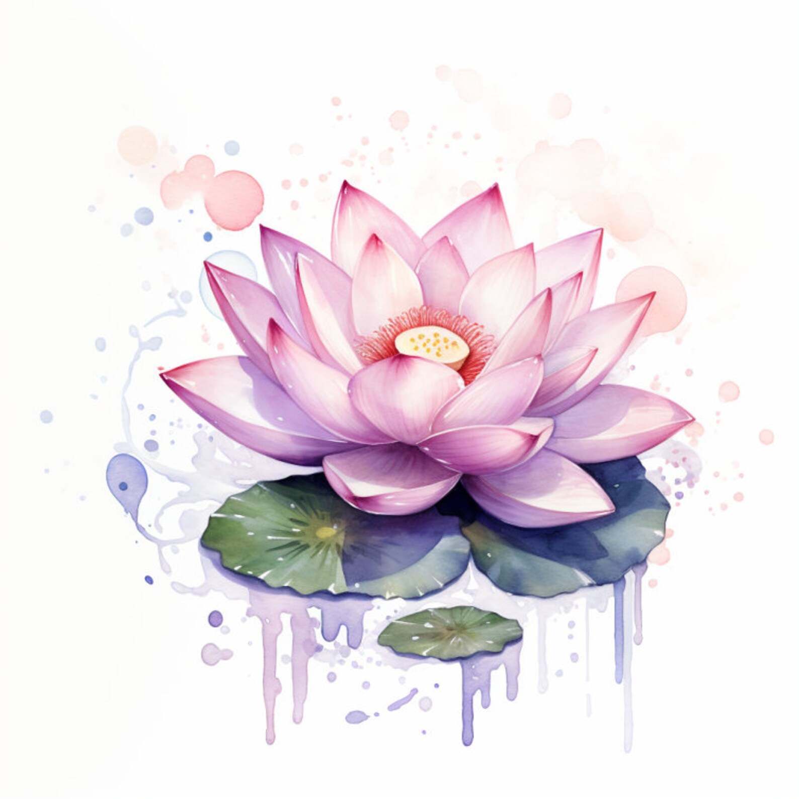 Watercolor Elegant Lotus, Bundle of 4 PNG Files for Wall Art, Digital ...