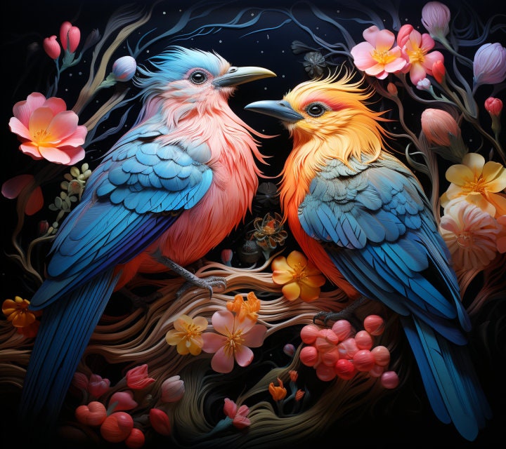 3D Neon Ethereal Birds PNG, Bundle of 5, Wall Art, Digital Prints, T ...