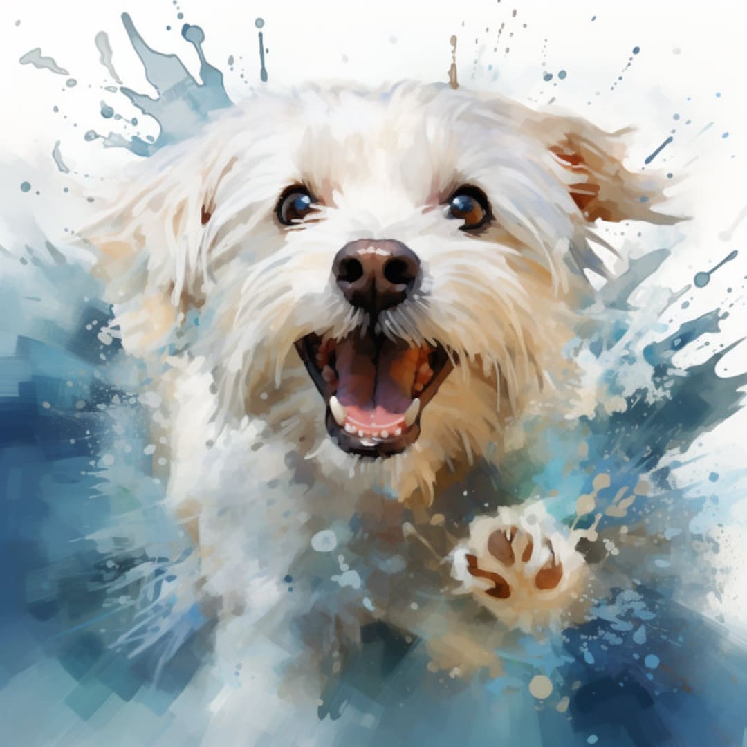 White Maltese PNG, Dog Portrait, Watercolor, Bundle of 5, Wall Art ...