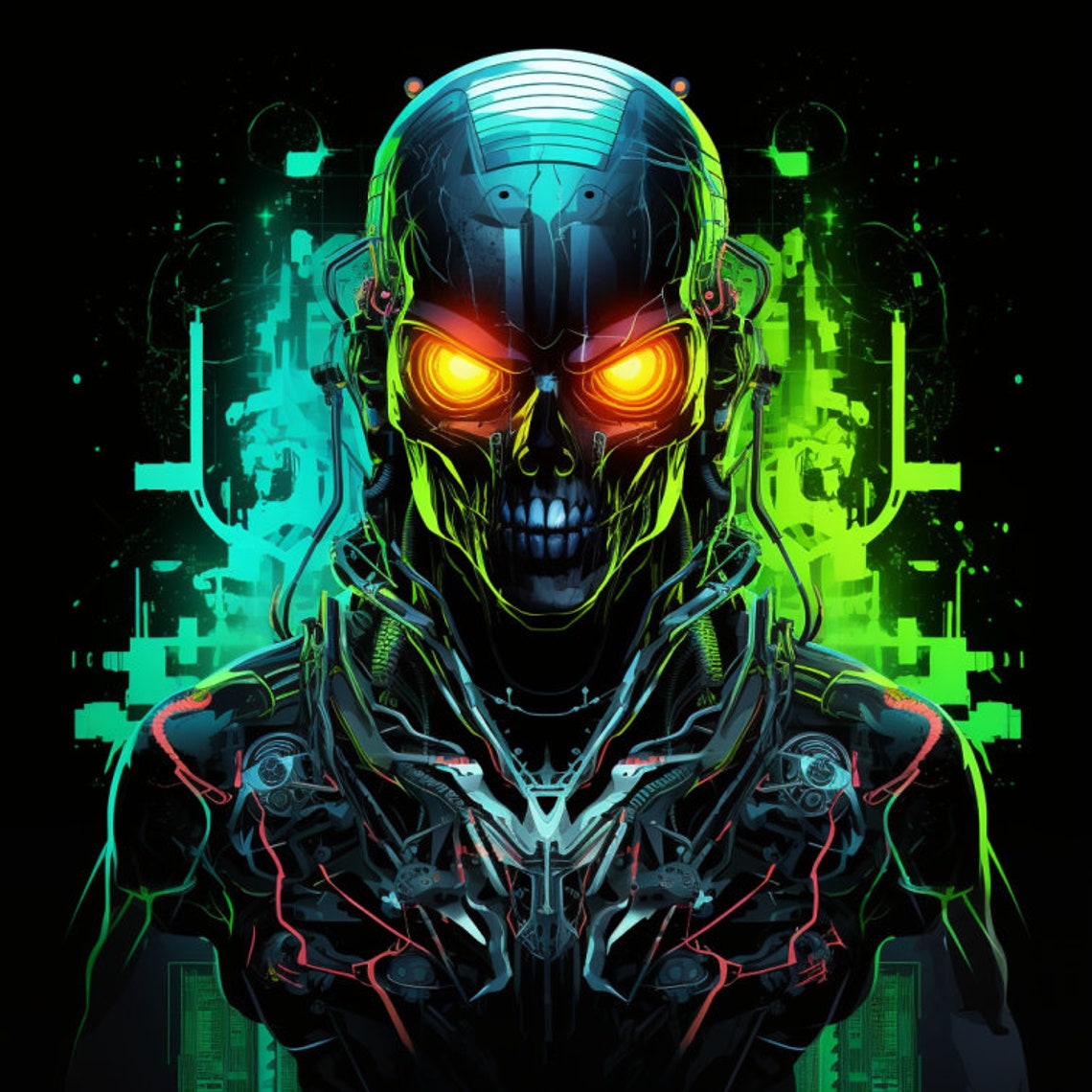 Neon Futuristic Cyberpunk, Bundle of 5 PNG Files for Wall Art, Digital ...