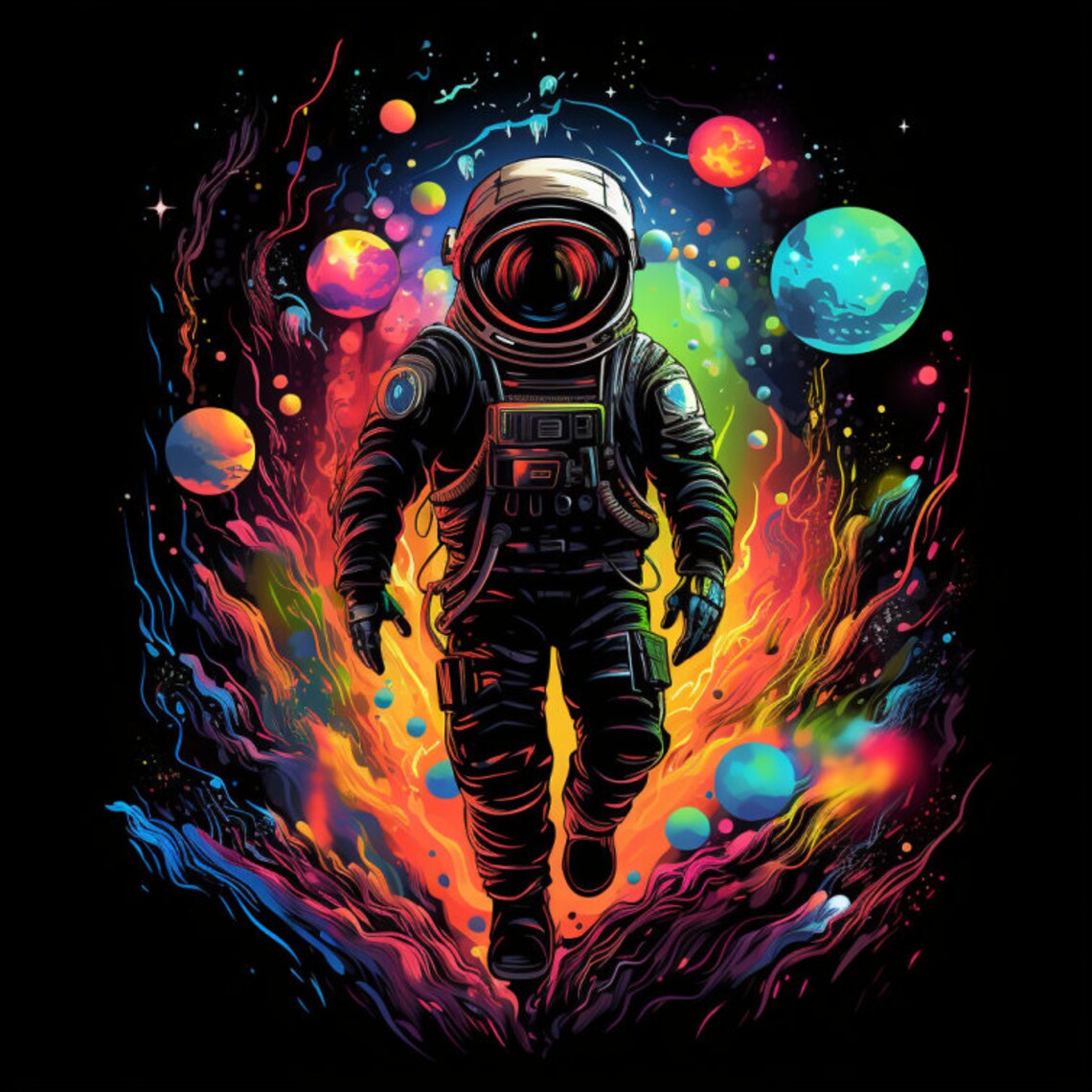 Neon Galactic Exploration, Bundle of 5 PNG Files for Wall Art, Digital ...