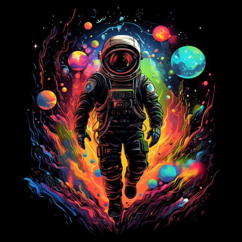 Neon Galactic Exploration, Bundle of 5 PNG Files for Wall Art, Digital ...