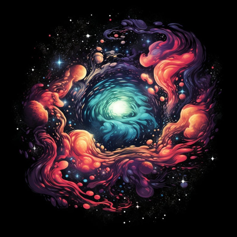 Neon Cosmic Nebula, Bundle of 5 PNG Files for Wall Art, Digital Prints ...