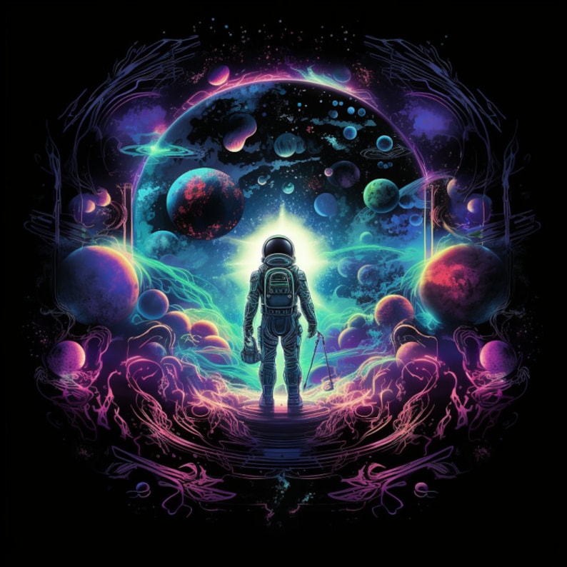 Neon Galactic Exploration, Bundle of 5 PNG Files for Wall Art, Digital ...