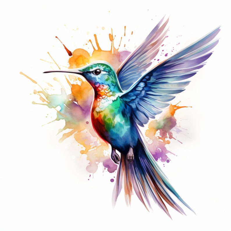Watercolor Charming Hummingbird, Bundle of 5 PNG Files for Wall Art ...