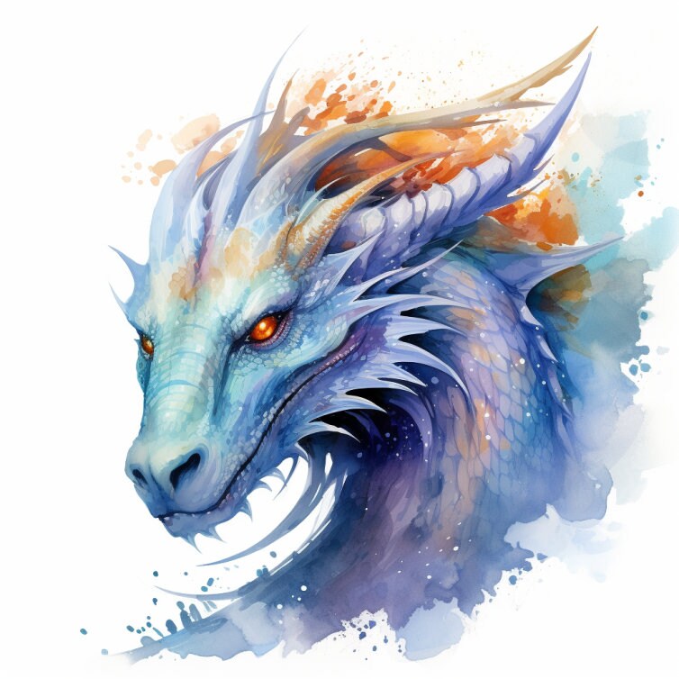 Watercolor Charming Dragon, Bundle of 5 PNG Files for Wall Art, Digital ...