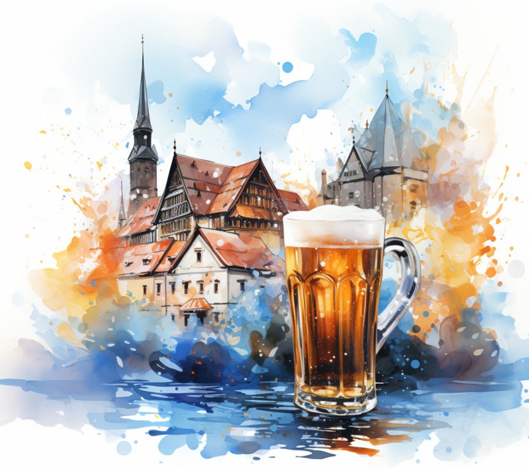 Beer Glass PNG, Watercolor, Bundle of 5, Wall Art, Digital Prints, T ...