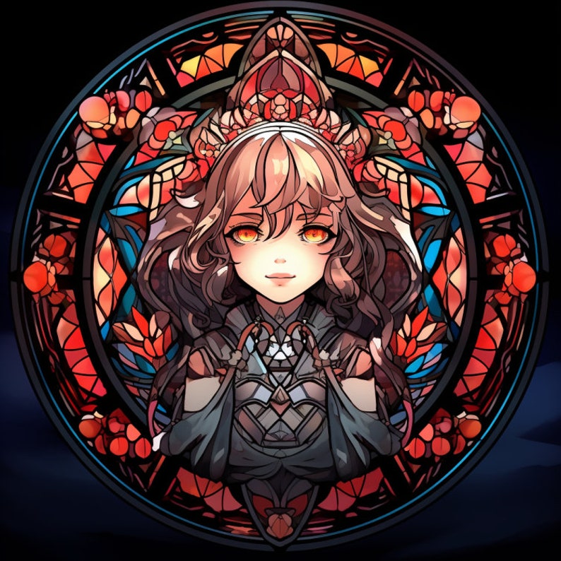 Anime Girl, Stained Glass, Bundle of 5 PNG Files for Wall Art, Digital ...